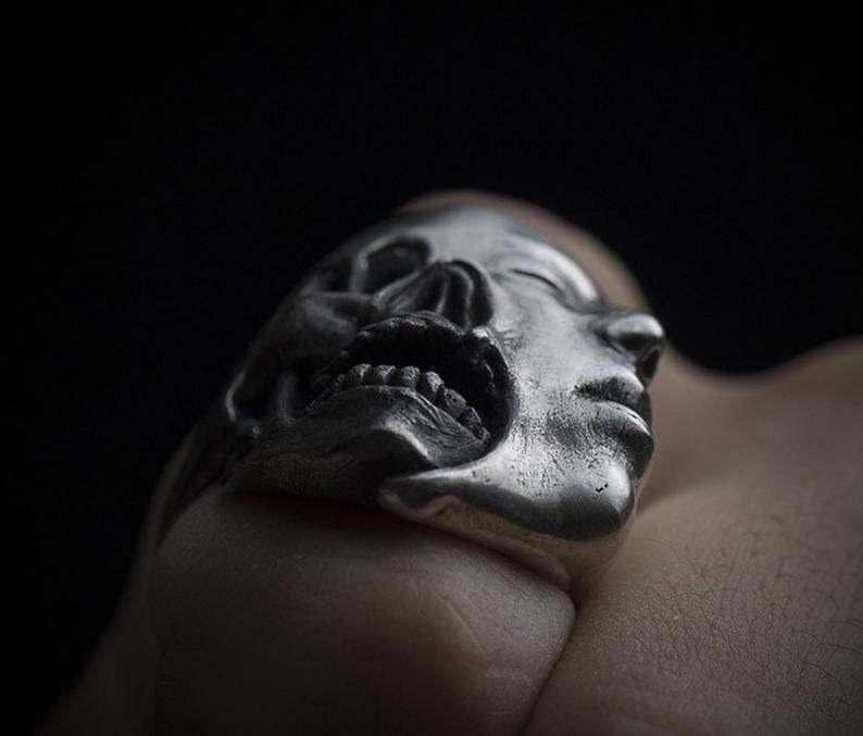 Handmade Steampunk Skull & Face Mask 925 Silver Ring. – The Steampunk ...